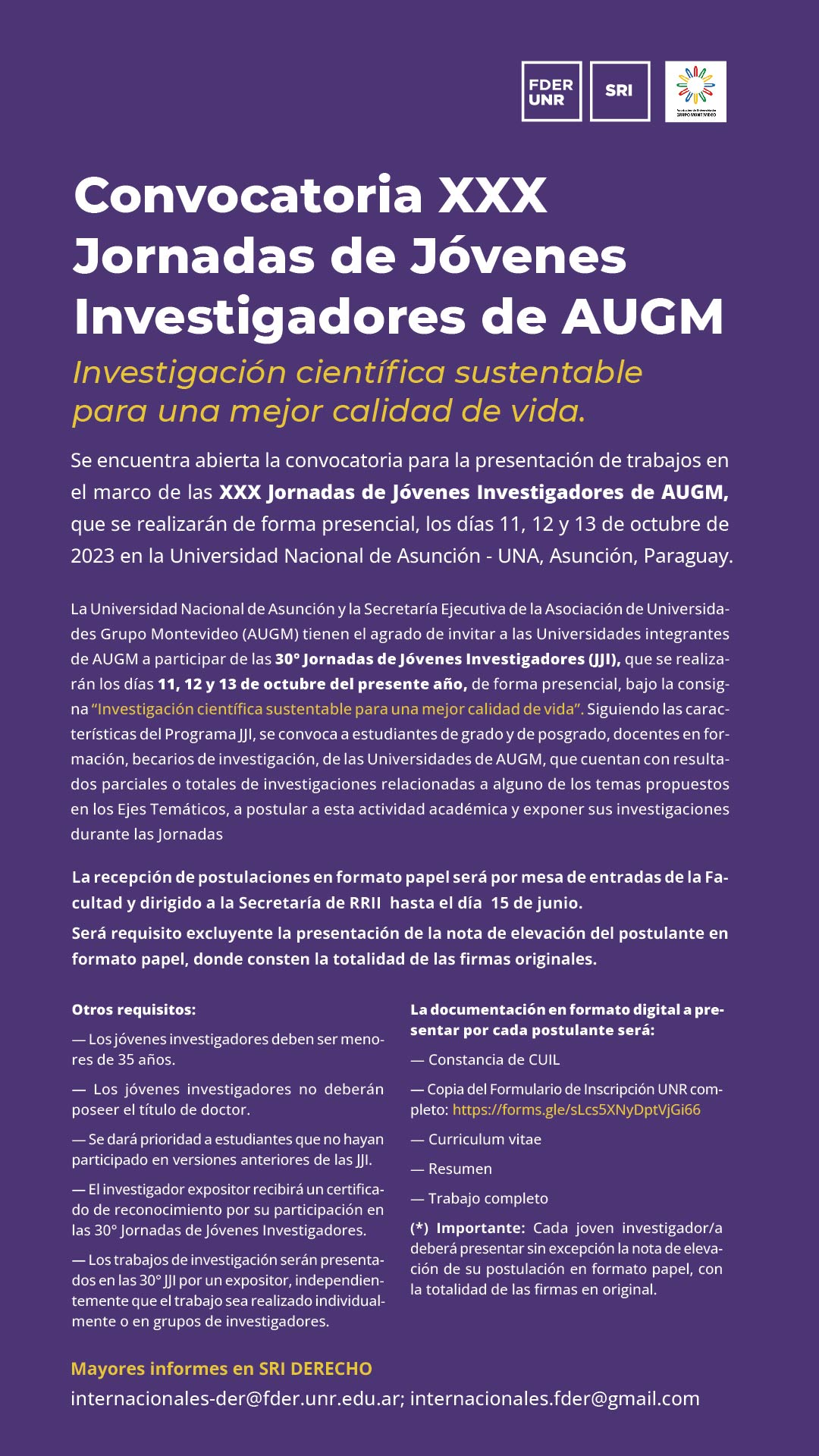XXX JORNADAS DE JÓVENES INVESTIGADORES DE AUGM | Facultad de Derecho