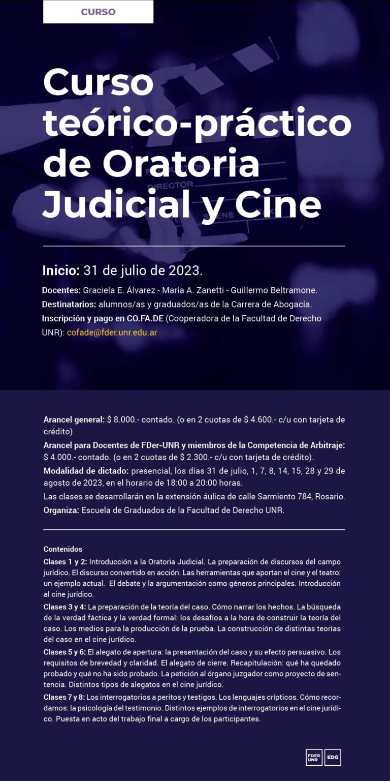 CURSO TEÓRICO-PRÁCTICO DE ORATORIA JUDICIAL Y CINE | Facultad de Derecho